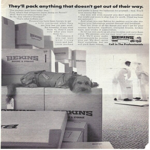Bekins | Art | 967 Bekins Theyll Pack Anything Dog Wrapped Vintage ...